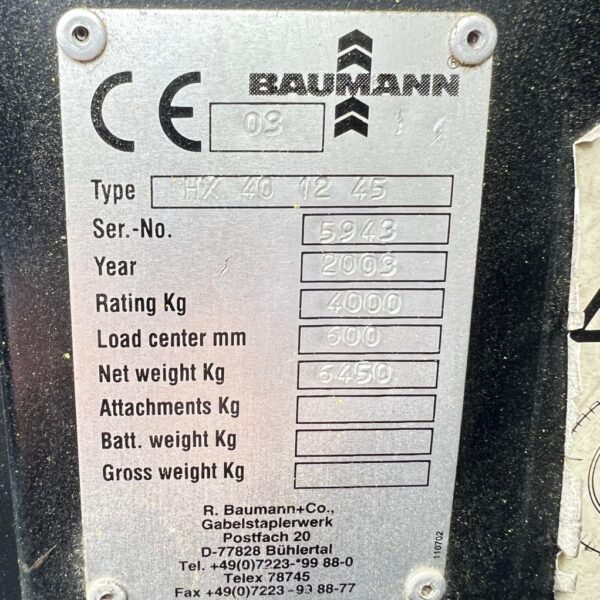 BAUMANN HX40/12/45 USED SIDELOADER FORKLIFT - 5000MM LIFT (#1)