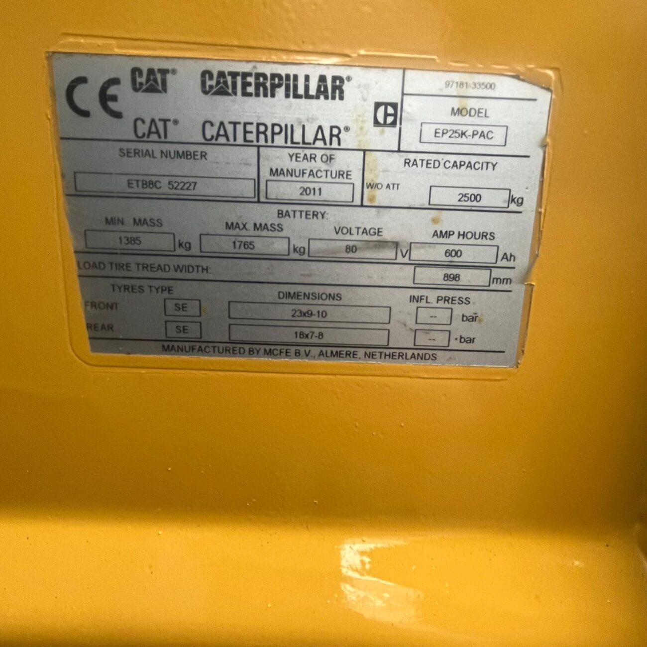 CAT EP25K-PAC USED 4 WHEEL ELECTRIC FORKLIFT (#4634)