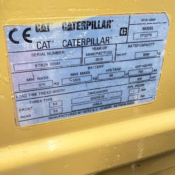 CAT EP20PN USED 4 WHEEL ELECTRIC FORKLIFT - 4750MM LIFT (#5216)