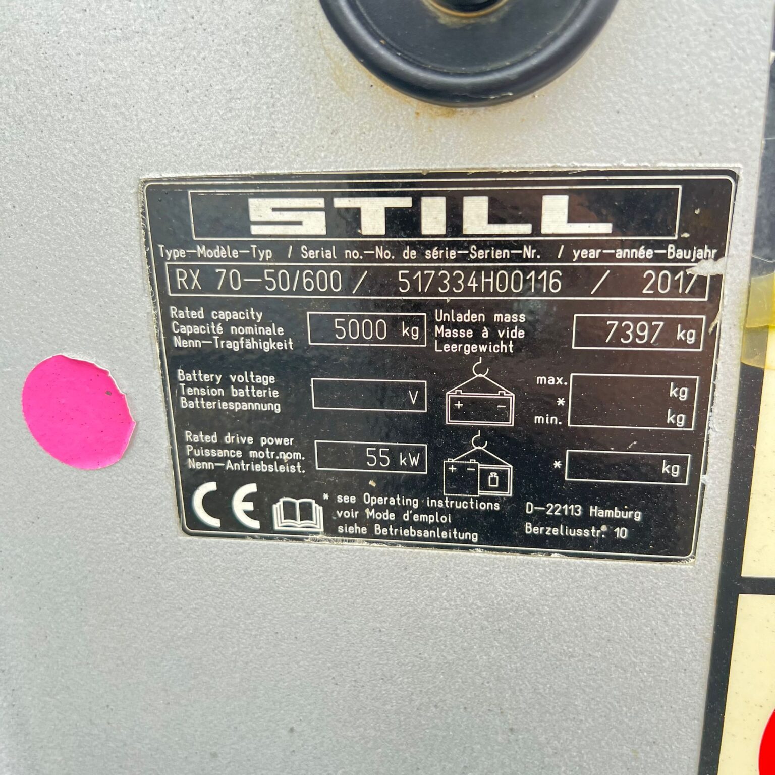 STILL RX70-50-600. USED DIESEL FORKLIFT - 3300mm Lift - FULL CAB (#5357)
