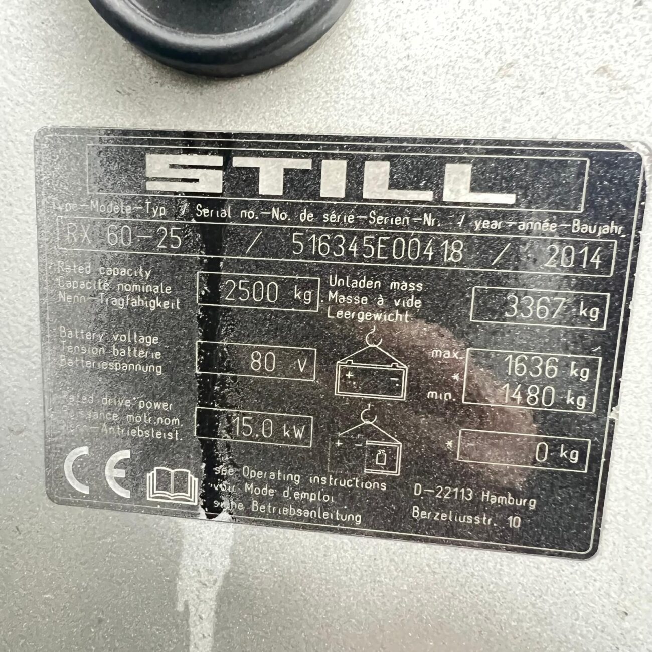 STILL RX60-25. USED 4 WHEEL ELECTRIC FORKLIFT - 4550MM LIFT